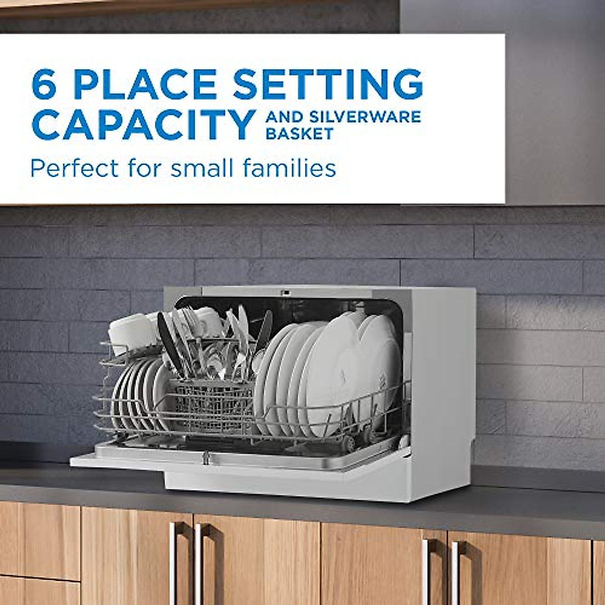 Danby DDW621WDB Countertop Dishwasher with 6 Place Settings, 6 Wash Cycles and Silverware Basket, Energy Star-Rated with Low Water Consumption and Quiet Operation