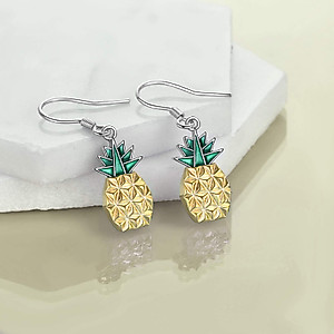 POPLYKE Origami Pineapple Earrings for Women Sterling Silver Pineapple Dangle Earrings Jewelry Gifts