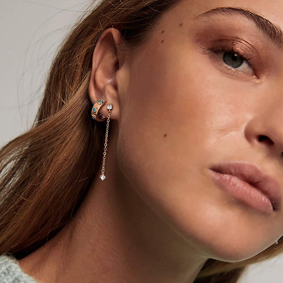 MYEARS Women Diamond Earrings Gold Stud Chain Cubic Zirconia Dangle Drop 14K Gold Filled Small Simple Handmade Hypoallergenic Everyday Jewelry