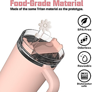 2 Pack Flower Straw Cover Cap for Stanley Cup Cute Silicone Straw Topper Compatible with 30&40 Oz Tumbler with Handle,Straw Tip Covers 10mm 0.4in Diameter (Black and White Flower)