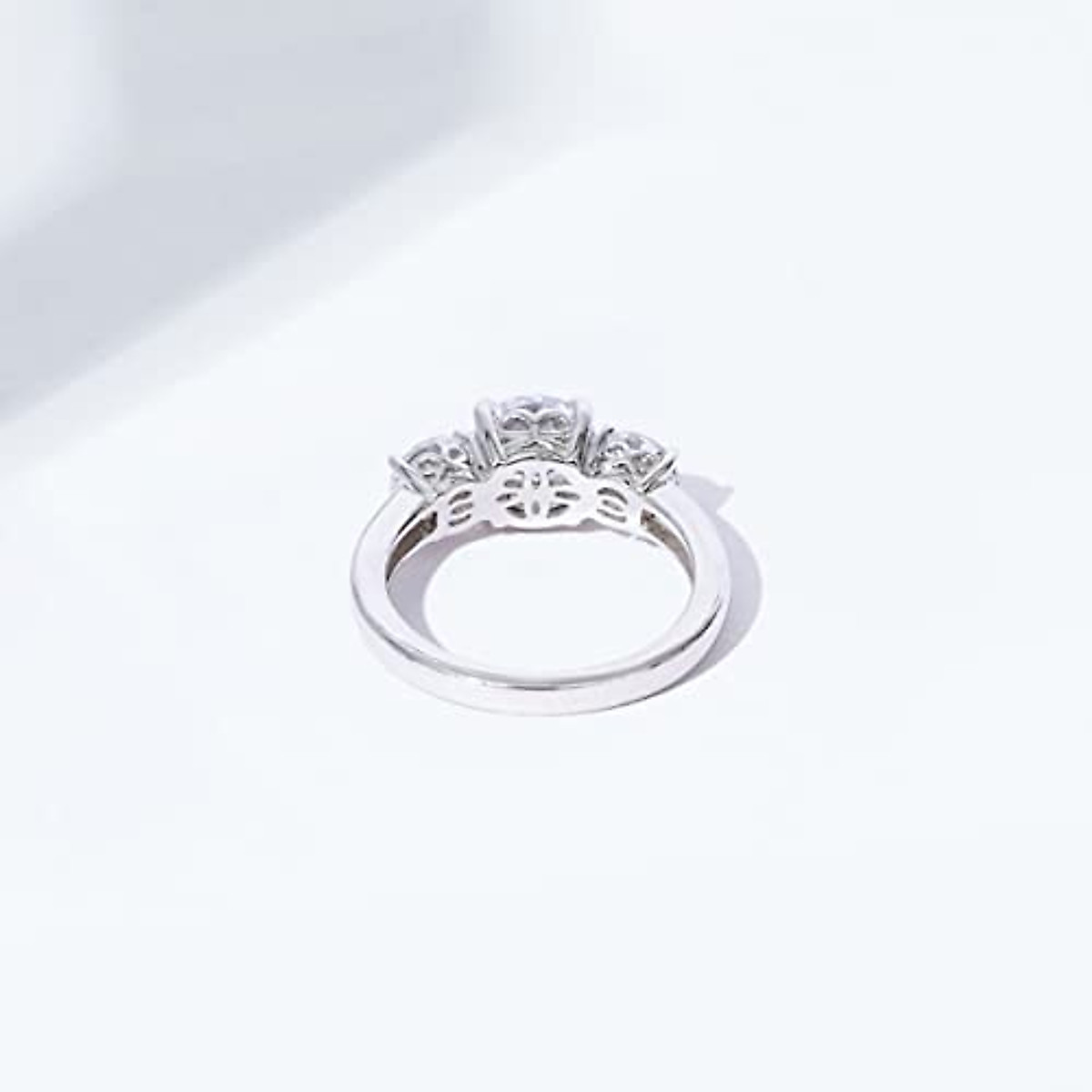 Amazon Essentials Platinum-Plated Sterling Silver Round 3-Stone Ring made with Infinite Elements Cubic Zirconia (3 cttw), Size 8 (previously Amazon Collection)