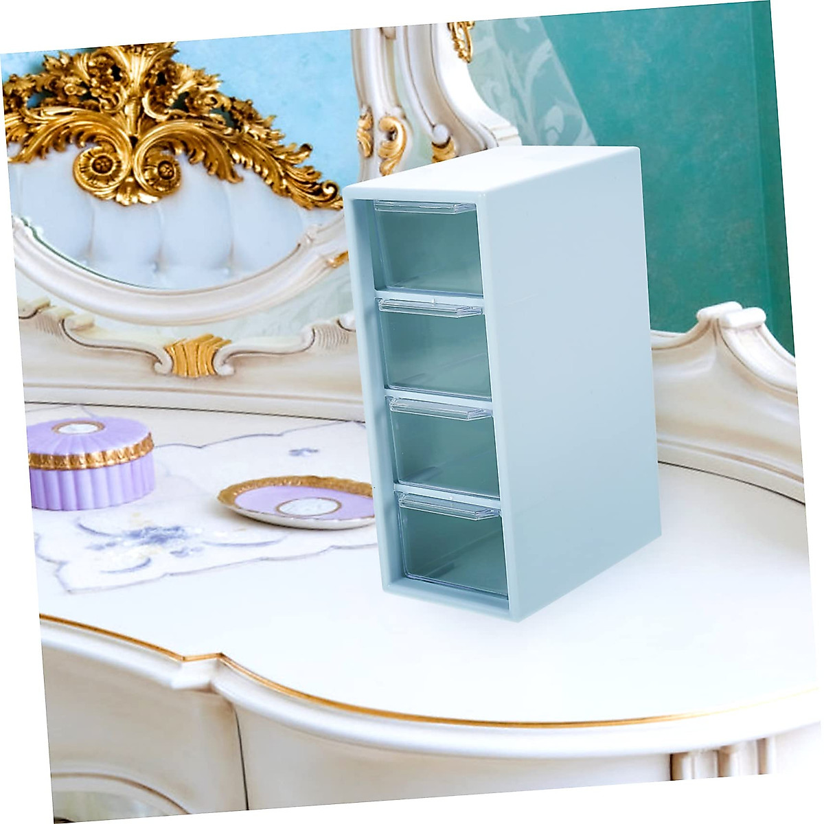 Ciieeo Box Jewelry Storage Box Clear Plastic Storage Bins Jewelry Case Storage Drawer Makeup Storage Cabinet Desk Top Organizer Clear Dresser Storage Shelves Plastic Small Tool