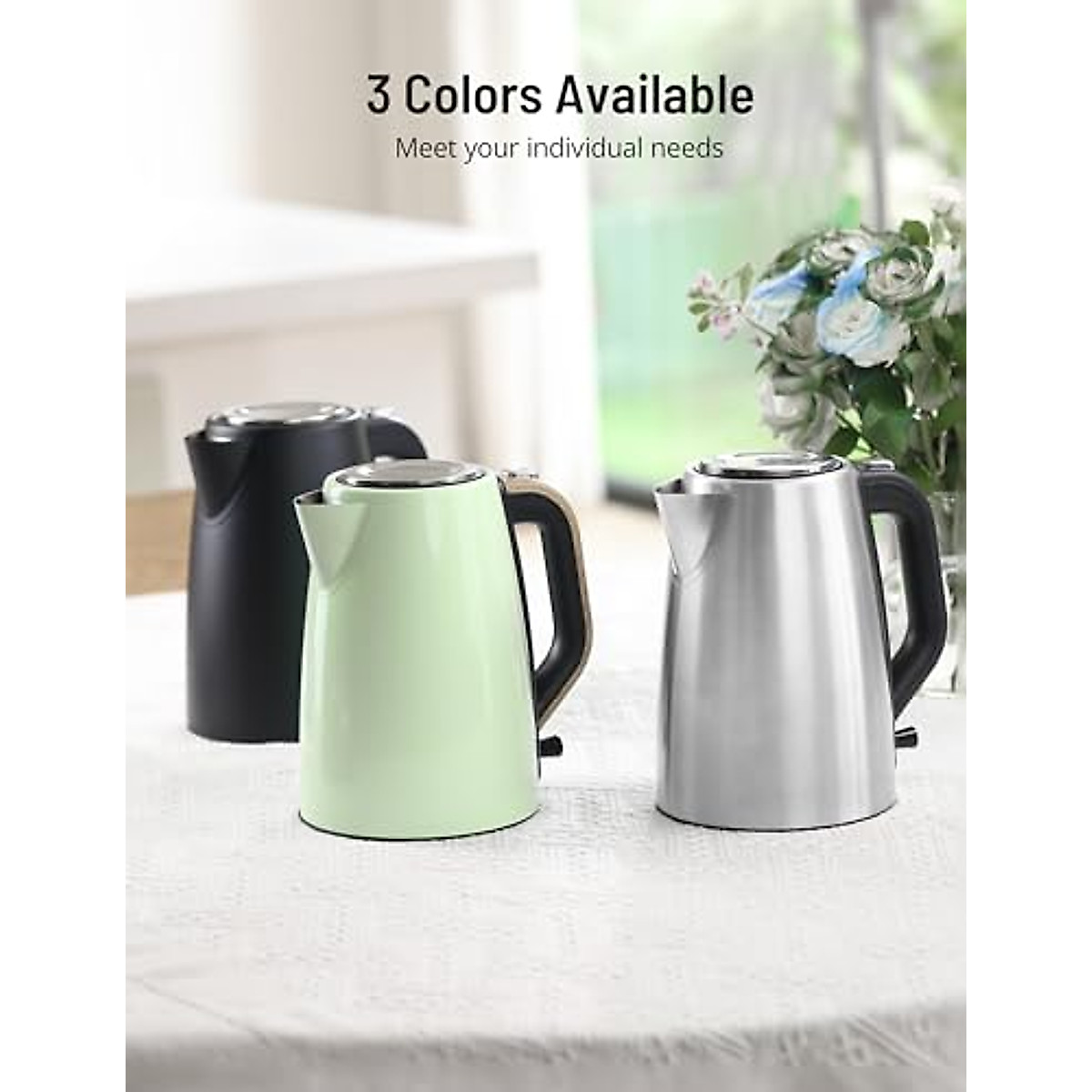 Paris Rhone Electric Kettle, Stainless Steel Electric Tea Kettle for Boiling Water, 1.7L Hot Water Boiler Heater, 1500W, Auto Shutoff, Boil-Dry Protection, LED Indicator, Coffee and Tea, Green