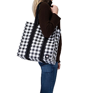 Stola Market Tote – Water Resistant, Wipe Clean Collapsible Tote Bag – Food Grade Grocery Bag – Ideal for Picnics, Outdoor Concerts, Leisure or Work,Gingham Check