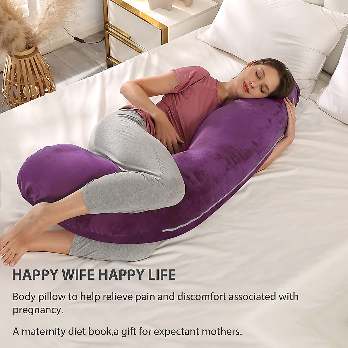 BATTOP Pregnancy Pillows for Sleeping,Maternity Body Pillow with Washable Cover,New Mom Gifts for Women,Support for Back,HIPS,Legs,Belly for Pregnant Women(Dark Purple)
