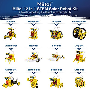 Miitoi 12 in 1 Solar STEM Robot Kit, Educational Building Gift Set,Science Experiment Set, Stem Projects for Kids Ages 8-12, Solar Robot Building Kit, Toys for Boys, Robot Toys