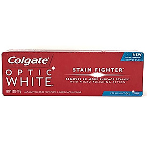Colgate Optic White Stain Fighter Anticavity Fluoride Toothpaste, Fresh Mint Gel, 4.2 Ounces (Pack of 3)