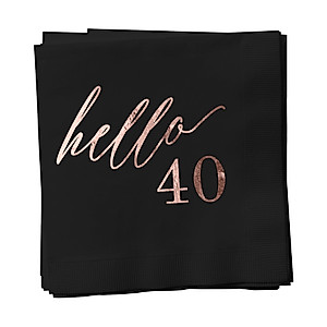 Birthday Black Beverage Cocktail Party Napkins 25 Pack with Rose Gold Foil Printing 4.75 x 4.75 Paper Frenzy, Hello 50