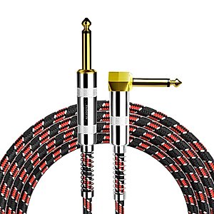 NUOSIYA 1/4 Inch TS to TS Electric Guitar Cable Braided Guitar Amp Cord Flex Instrument Cable for Electric Guitar, Bass AMP, Keyboard, Mixer, Equalizer (Braided Black White, 10FT)