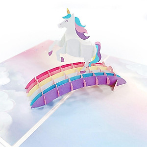 BIRDDIE Unicorn Rainbow 3D Popup Greeting Card With Blank Note Card for Girls, Boys Men and Women All Ages, Thank You Greeting Card with Note Envelope Included (Unicorn)