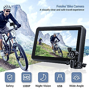 FEISIKE Handlebar Bike Mirror, Bicycle Rear View camera with 4.3'' HD Night Vision Function, 145° Wide Angle View, Adjustable Rotatable Bracket, Compatible with Bicycle, Mountain, Road Bike