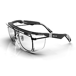 DEX FIT Safety Work Over Glasses SG210 OTG; Z87 Eye Protection for Men & Women, Fog & Scratch Resistant, Adjustable, UV Block (Black & Grey Frame, Clear Lens)