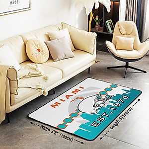 Erosebridal American Football Area Rug 3x5 Kids Football Carpet Boys Living Room Rug for Men,Rugby Accent Rug Set for Bedroom Decor,Blue Orange(Miami)