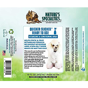 Nature's Specialties Quicker Slicker Ready to Use Detangling and Conditioning Spray, Natural Choice for Professional Groomers, Helps Restore Moisture, Made in USA, 1 gal