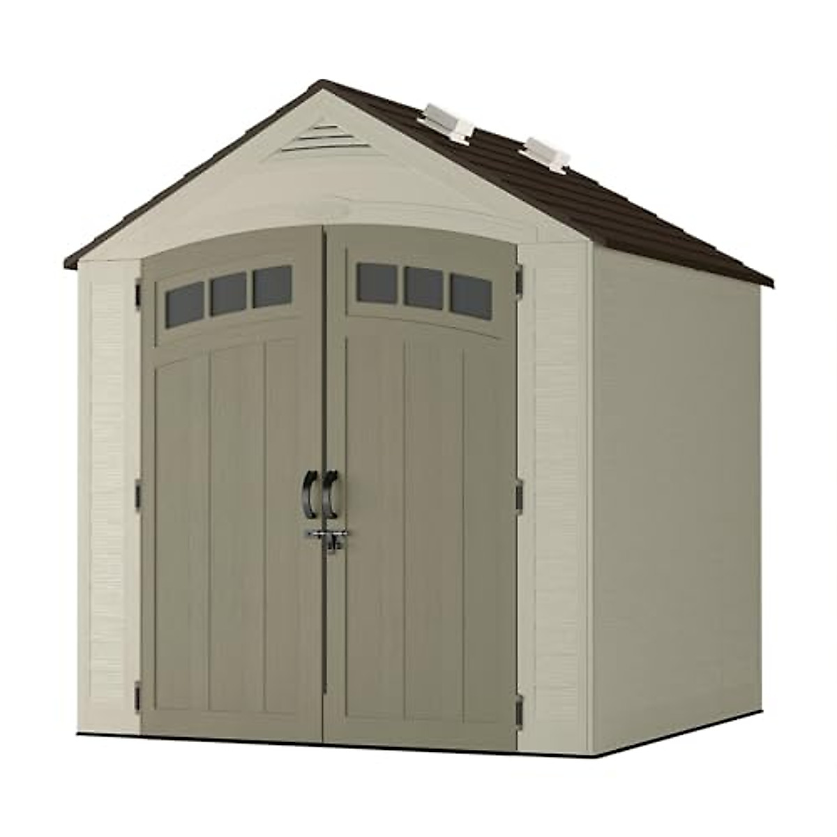 Suncast Vista 7x7 Storage Shed with Multi-Wall Resin Panels, 4 Skylights, IllumiVent System, and Pad-Lockable Doors, 84" D x 84" W x 98" H
