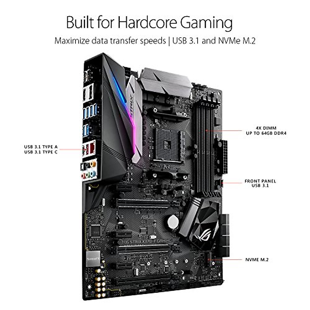 ASUS ROG Strix X370-F GAMING AMD Ryzen AM4 DDR4 HDMI DisplayPort M.2 ATX X370 Motherboard with USB 3.1