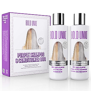 Bold Uniq Purple Toning Shampoo & Conditioner Set - For Blonde, Platinum, Ash, Bleached, Grey, Ash & Silver hair - Eliminates Brassy, Yellow Tones - Vegan, Paraben & Sulphate Free - 8 Fl Oz Each