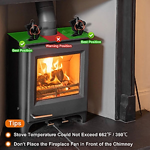 foedo Wood Stove Fan, 4-blade Wood Burner Fan,Fireplace Fan,Effective Circulation of Warm Air for Wood Burning Stove/Pellet/Fireplaces, Can be Used Both Indoor and Outdoor