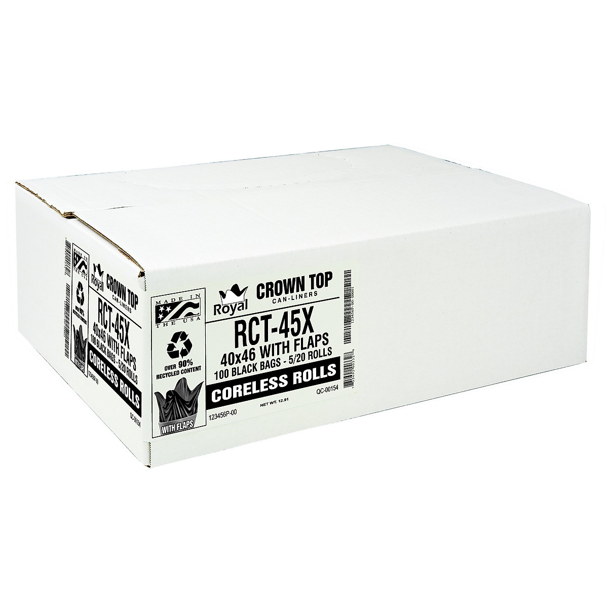 Aluf Plastics RCT-45X Star Sealed Coreless Rolls with E-Z Tie Flap Closure, 45 gal, Polyethylene, 40" x 46", Black (Pack of 100)