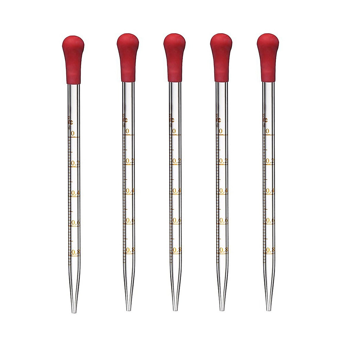 1ml Glass Graduated Pipette Dropper with Red Rubber Cap Glass Dropper Pipette 5 Pcs