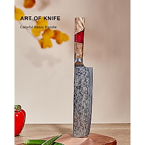 TUO Nakiri Knife 7 inch Japanese Kitchen Knife Nakiri Chef Knife 45-layers AUS-10 Damascus Steel Vegetable Knife Hand Forged Resin Handle with Gift Box