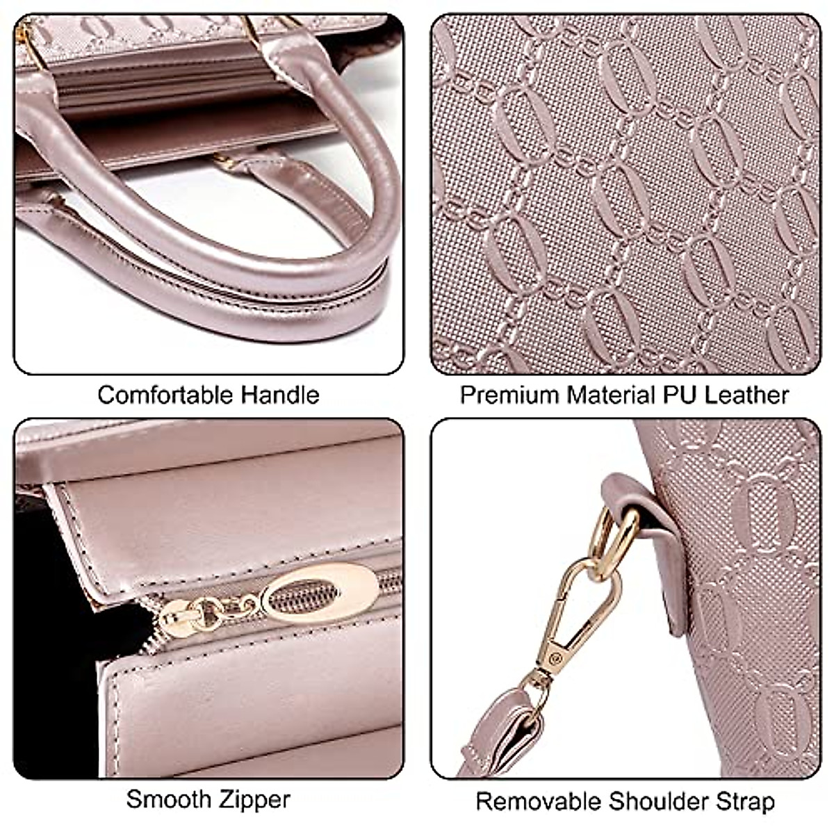 4Pcs Handbag Set for Women, PU Leather Tote Shoulder Bags Top Handle Satchel Bag Purse Clutch Card Holder with Bear Pendant (Pink)
