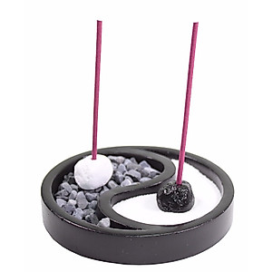 W Tabletop Taiji Yin Yang Zen Garden Sand Rock Candle Incense Burner Home Decor