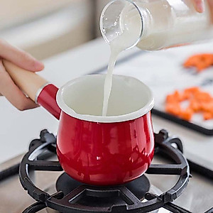 500ml Enamel Milk Pan with Wooden Handle Mini Saucepan Cookware Pan for Gas Cooker Kitchen Tool(Blue)