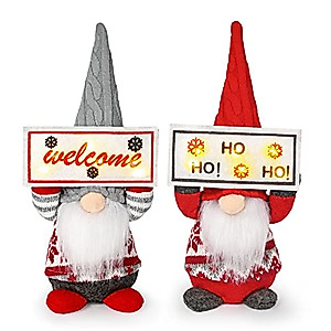 Mocoosy 2 Pack Lighted Christmas Gnome Plush Decorations, Handmade Swedish Tomte Gnome Ornaments with LED, Light Up Scandinavian Santa Elf Dolls Nordic Figurine for Holiday Xmas Table Tray Decor