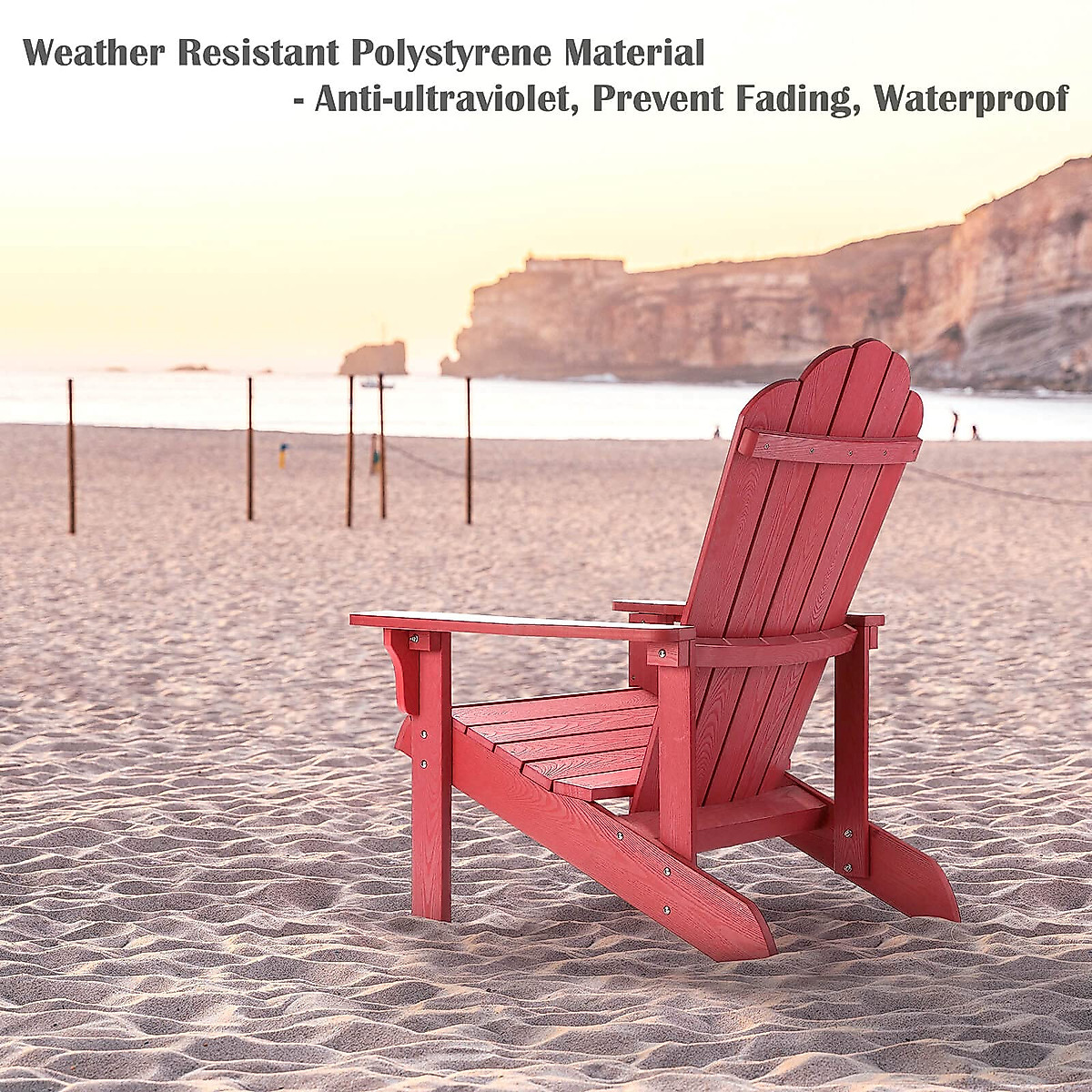 Adirondack Chair Weather Resistant , Hard Plastic Adirondack Chair with Cup Holder, Comfortable Easy to Assemble and Maintain, Outdoor Chair for Patio, Backyard Deck, Fire Pit & Lawn Porch - Red