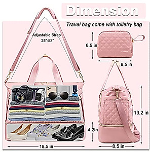 Weitars Gym Bag For Women,Travel Duffel Weekender Bag,Sport With Shoes Compartment And Wet Pocket,Large Carry On Overnight Hospital Women Travel,Gym,Shopping (Pink)