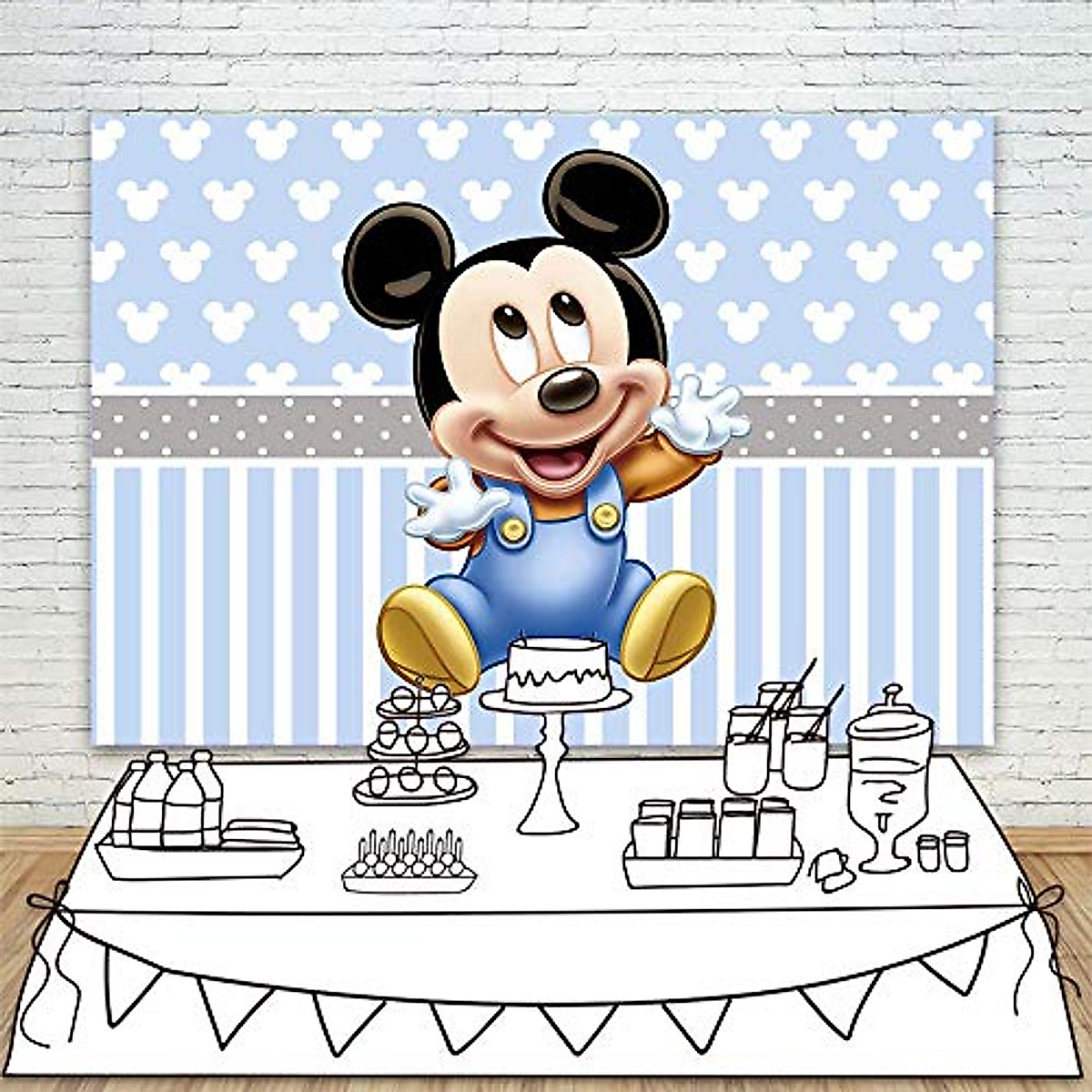 Light Blue Baby Mickey Mouse Backdrop Half Birthday 5x3 Vinyl Background Mickey Head Baby Shower Backdrop for Boy Happy Birthday Mickey Themed Banner for Party Supplies