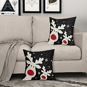 aportt Deer Christmas Pillow Covers 20X20 Inch Winter Black Snowflake Reindeer Decorative Pillow Cases Merry Christmas Holiday Square Throw Pillows Set of 2 Home Decor for Sofa Couch Bedroom Outdoor