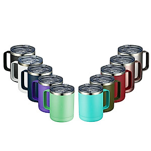 MEWAY 12oz Coffee Mug With Handle 2 Pack Bulk,Stainless Steel Insulated Travel Tumblers With Sliding Lid,Double Wall Vacuum Camping Cup for Hot & Cold Drinks Tea (Red,Set of 2)