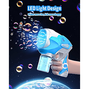 Boerfmo Bubble Gun - Bubble Machine for Kids - 8 Holes Bubbles Wands Blaster with LED Light, Bubble Solution & Batteries - Boys Toys Gifts for Ages 3+, for Outdoor Party, Easter Basket Stuffers