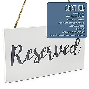 Darware Hanging Wooden Reserved Signs (6-Pack, White); Rustic Style Wood Signs for Weddings, Special Events, and Functions