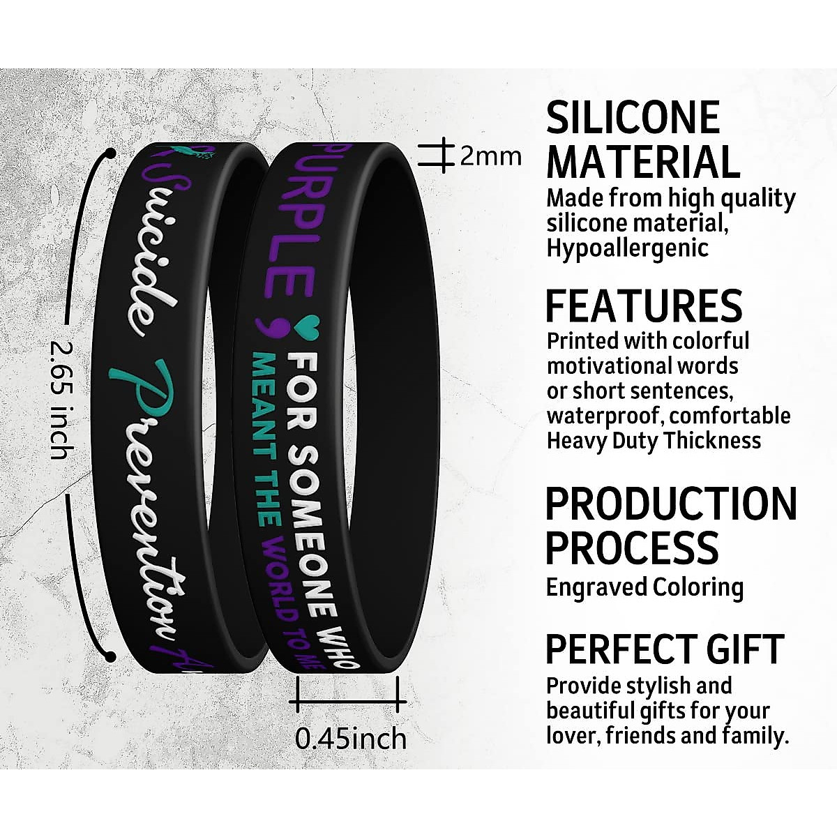 Suicide Prevention Awareness Silicone Wristband Bracelet, I Wear Teal & Purple for Someone Who Meant The World to Me Wristband Bracelet, Stretch Wristbands Unisex Size for Women Men Teen (12-pack)