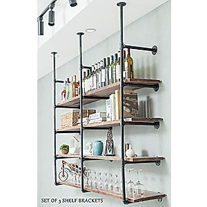 BIXIRAO Industrial Wall Mounted Iron Floating Pipe Shelves/Shelving/Racks/Storage/Bookcases/Brackets, DIY Open Bookshelves/Shelving for Kitchen/Office, Retro Black (5-Tier Shelf Brackets-B)