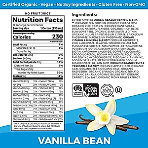 Orgain Organic Vegan Plant Based Nutritional Shake, Vanilla Bean - Meal Replacement, 16g Protein, 21 Vitamins & Minerals, Non Dairy, Gluten Free, Lactose Free, Kosher, Non-GMO, 11 Fl Oz (Pack of 12)