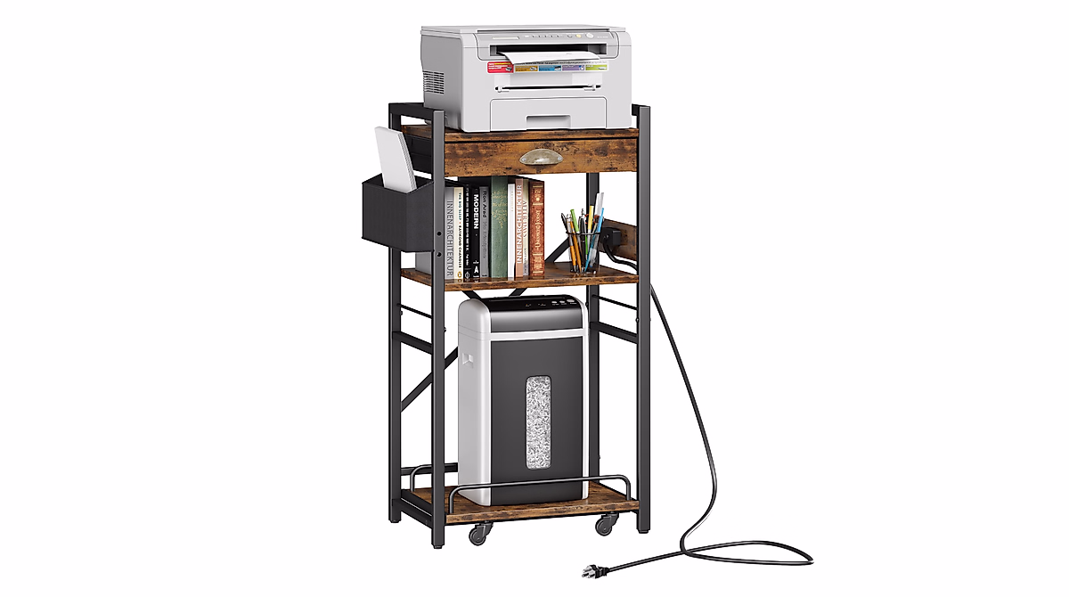 Homeiju 3-Tier Printer Stand with Storage Drawer,Large Tall Printer ...