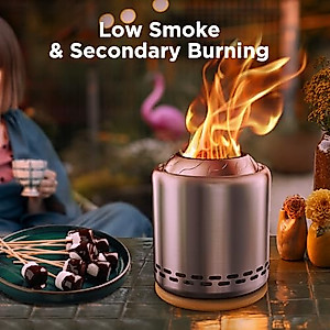 OGERY Tabletop Fire Pit with Stand 7.9 x 6.1 in, Low Smoke Stove Outdoor Table Top Firepit for Urban & Suburbs, Fueled by Pellets or Wood, Portable Mini Fire Pit with Travel Bag, Stainless Steel