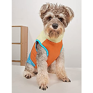 QWINEE Colorblock Zipper Back Dog Warm Jacket Coat Dog Winter Vest Clothes for Puppy Kitten Cat Small Dogs Orange and Blue L