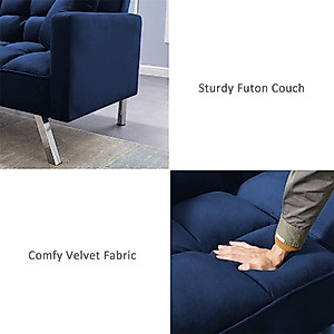 Olela Sleeper Sofa Bed Modern Tuft Futon Couch Convertible Loveseat Sleeper Reclining Sofa Bed Twin Size with Arms and 2 Pillows for Living Room, Navy Blue