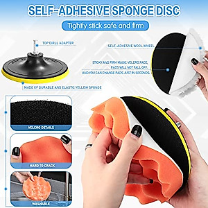 40 Pcs Car Polishing Kit Include 28 Pcs 5-6 Inch Microfiber Car Polishing Bonnet Pads 10 Pcs 6 Inch Wool Sponge Buffing and Foam Polish Pads Wax Buffer Polisher with Drill 2 Pcs Chenille Car Wash Mitt