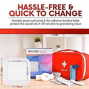 HEALQU Bordered Gauze Island Dressing - 30 Count, 4" x 4" Sterile Individually Wrapped Gauze Pads with Water-Resistant, Non-Woven Backing - Soft and Breathable Wound Dressing for First Aid and Medical