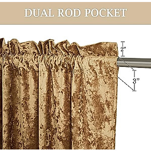 Chezmoi Collection Lux Caramel Gold Crushed Velvet Curtains 2 Panel Set - 96 inches Long Room Darkening Luxury Distressed Velvet Rod Pocket Window Drapes for Living Room Bedroom 50" W x 96" L