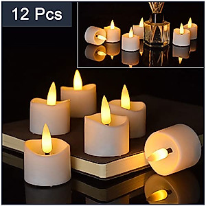 Actpe Timer Tealight Candles with Flickering Flame, 12pcs Realistic Bright Unscented Small LED Electric Fake Battery Operated Candle for Seasonal & Festival Celebration, Warm White