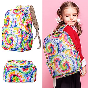 SHEEYEE Teen Girls School Backpack with Matching Lunch Box Pencil Case Marble Bookbag Laptop for Middle School (Blue-White)