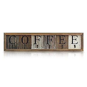 HBCY Creations Coffee Mug Holder with Printed Solid Wood Coffee Sign, 6 Coffee Cup Hooks with Wooden Coffee Mug Display and Organizer - Distressed Coffee Rack Sign, 31.5" Wide