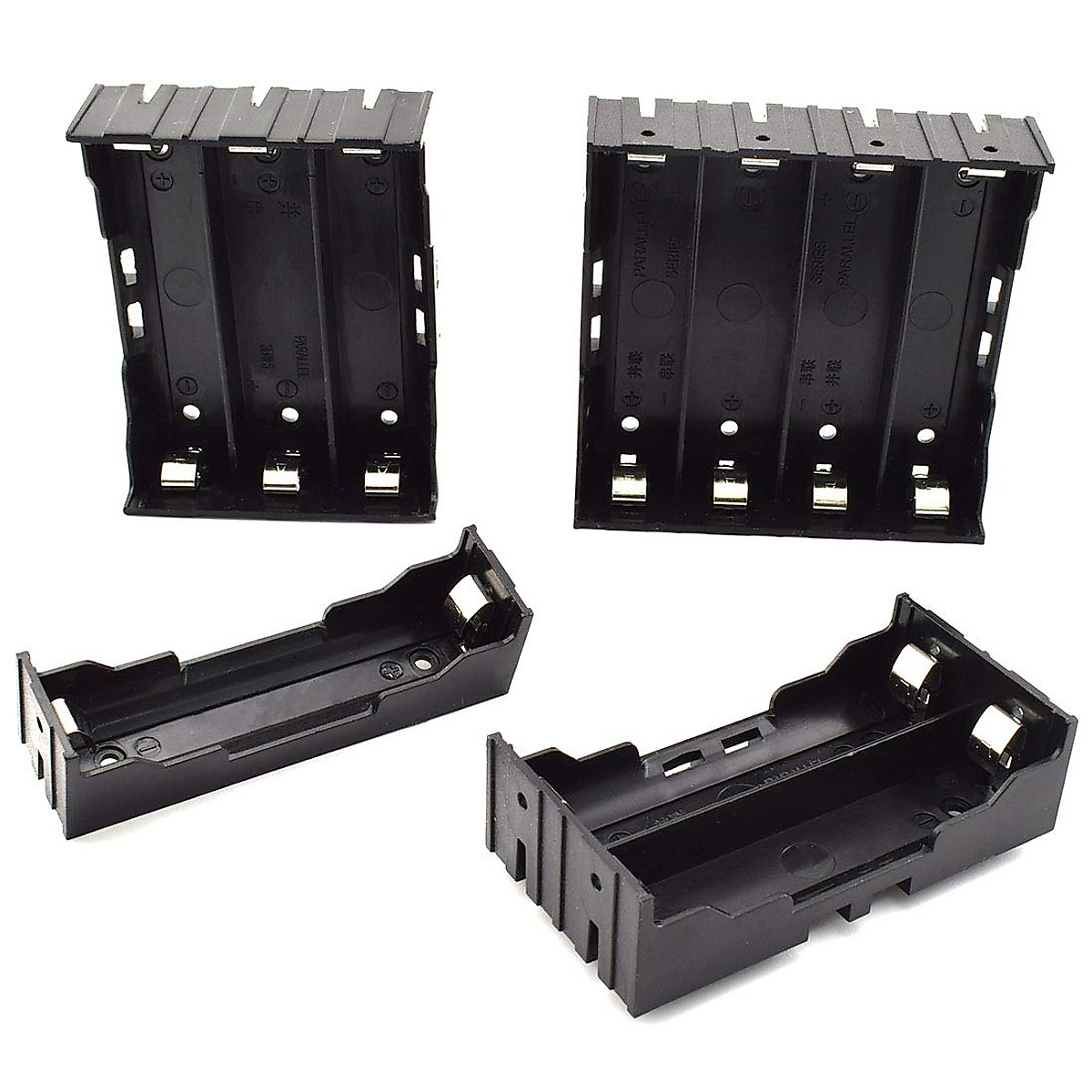 SDTC Tech 8-Pack 3.7V 18650 Battery Holder with Soldering Pins 1/2/3/4 Slot Black Plastic Battery Case Kit for DIY Parallel or Series Circuit PCB Projects(2 Per Size)